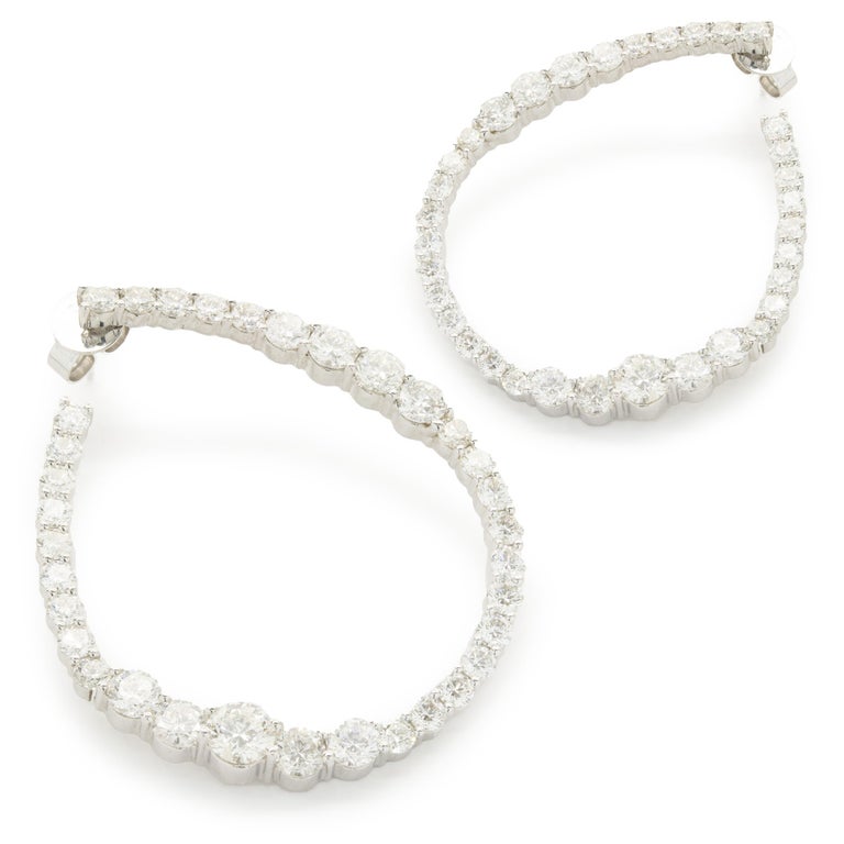 18 Karat White Gold Diamond Swoop Hoop Earrings For Sale at 1stDibs
