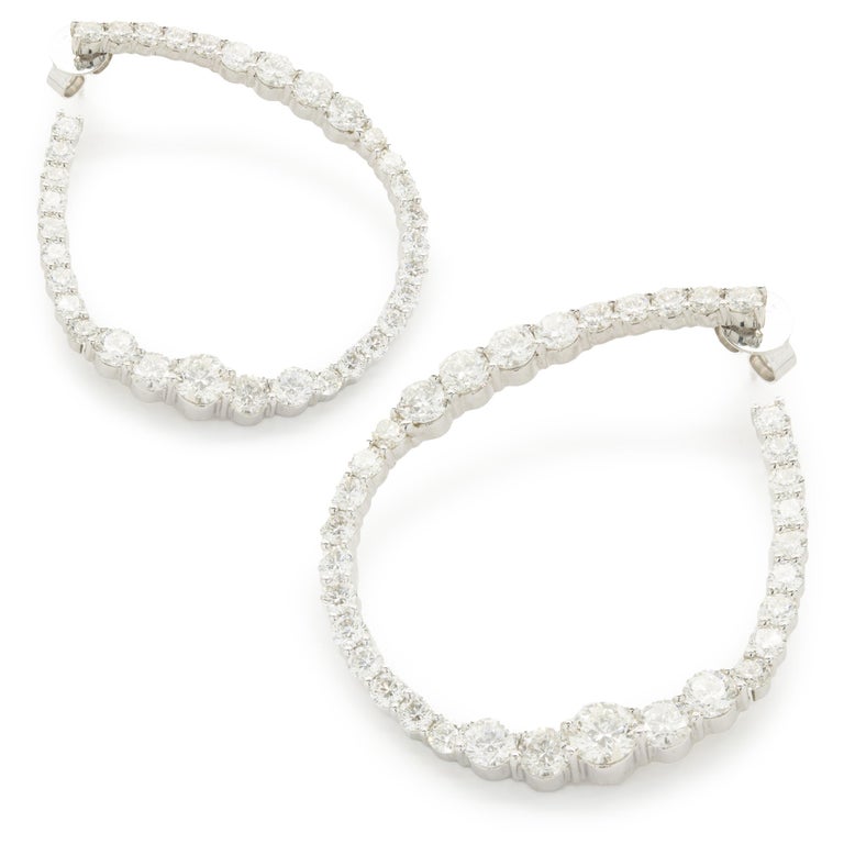 18 Karat White Gold Diamond Swoop Hoop Earrings For Sale at 1stDibs