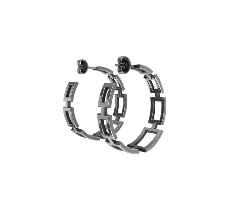 18 Karat White Gold Diamond Tapered Rectangle Hoops For Sale at 1stDibs