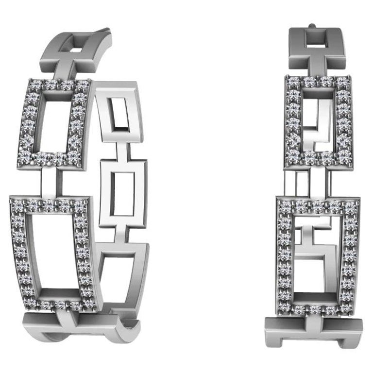 18 Karat White Gold Diamond Tapered Rectangle Hoops For Sale at 1stDibs