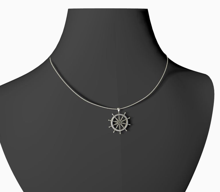 18 Karat White Gold Diamond Women's Captain Sailors Wheel Pendant For ...