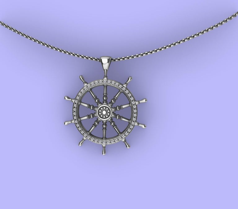 18 Karat White Gold Diamond Women's Captain Sailors Wheel Pendant For ...