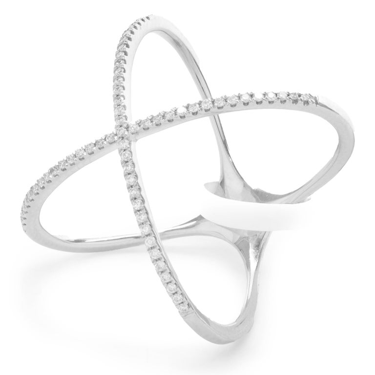 18 Karat White Gold Diamond X Ring For Sale at 1stDibs
