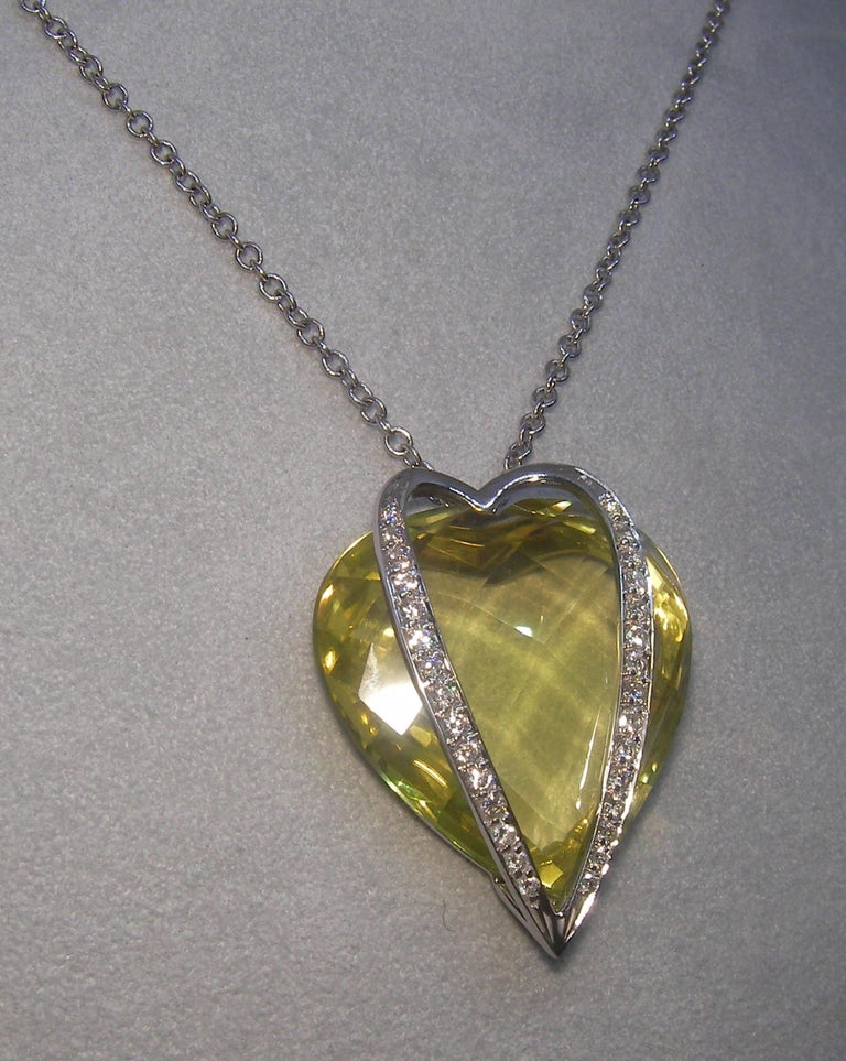 18 Karat White Gold Diamonds and Lemon Citrin Pendant Necklace For Sale ...