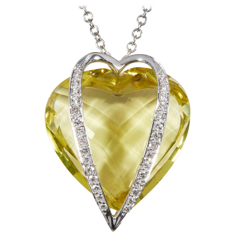 18 Karat White Gold Diamonds and Lemon Citrin Pendant Necklace For Sale ...