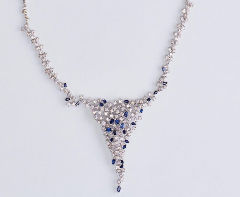 18 Karat White Gold Diamonds and Sapphire Necklace 'Collier' For Sale ...