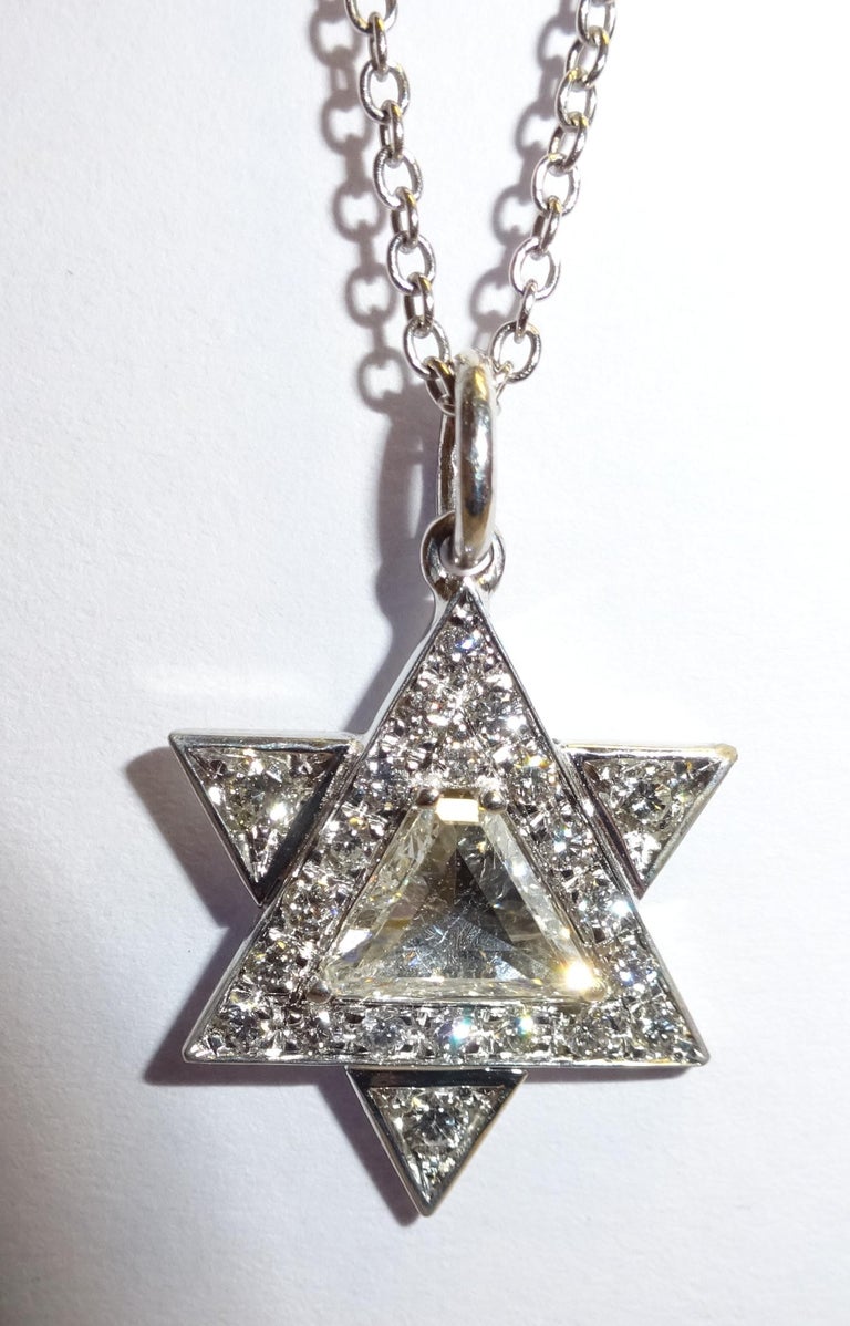 18 Karat White Gold Diamonds David Star Pendant Neclas For Sale at 1stDibs