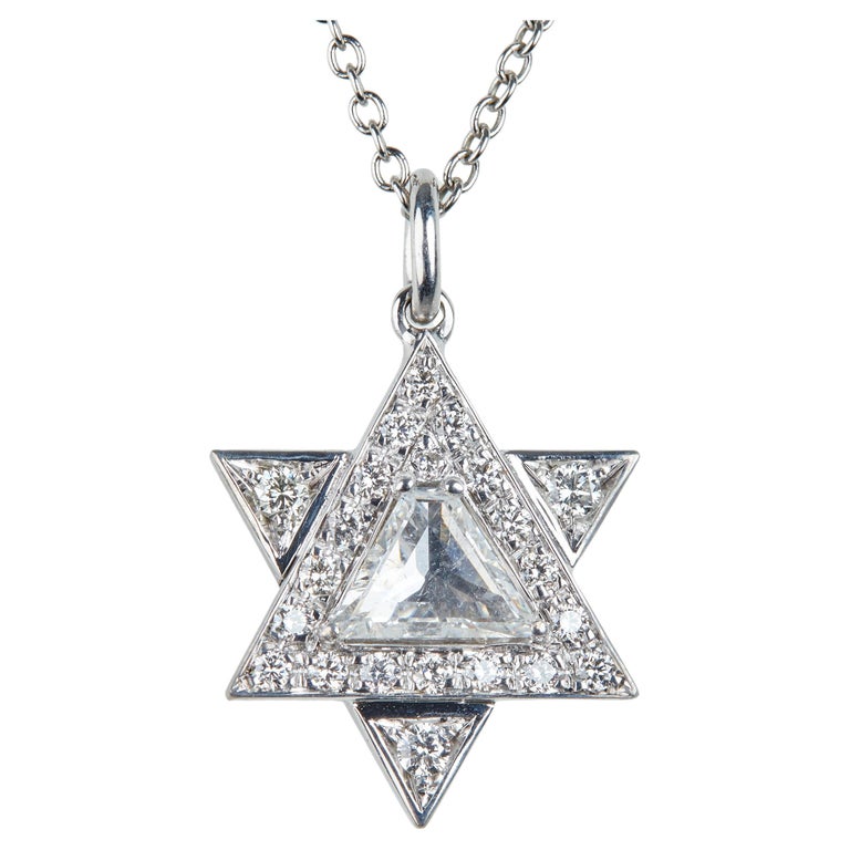 18 Karat White Gold Diamonds David Star Pendant Neclas For Sale at 1stDibs