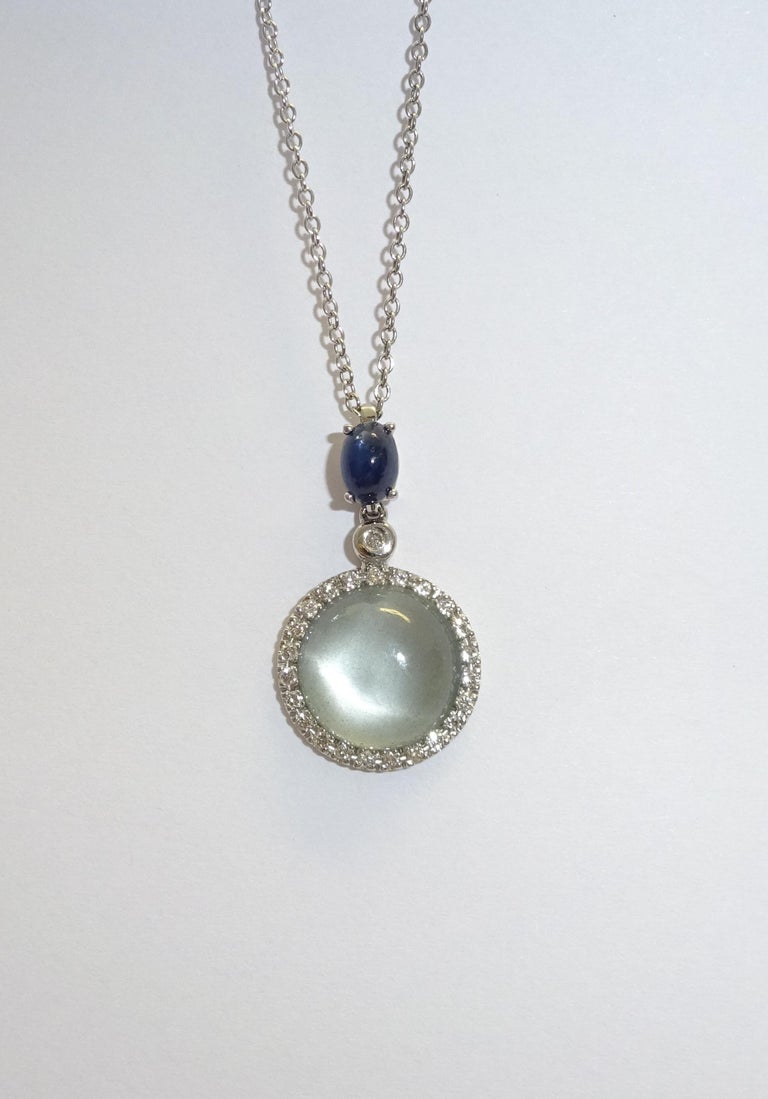 18 Karat White Gold Diamonds ,Sapphire and Aquamarine Pendant Neclas ...