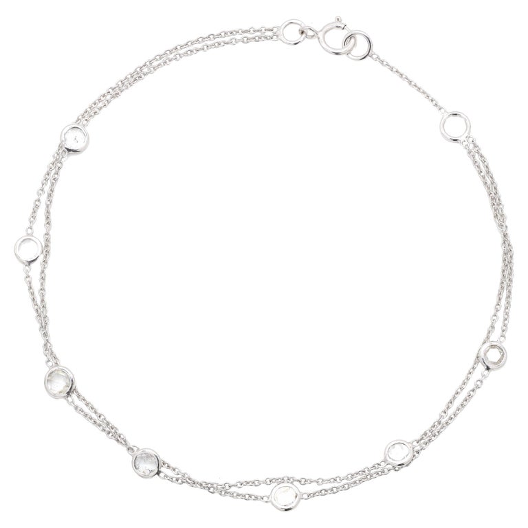 18 Karat White Gold Double Layered Diamond Chain Bracelet For Sale at ...