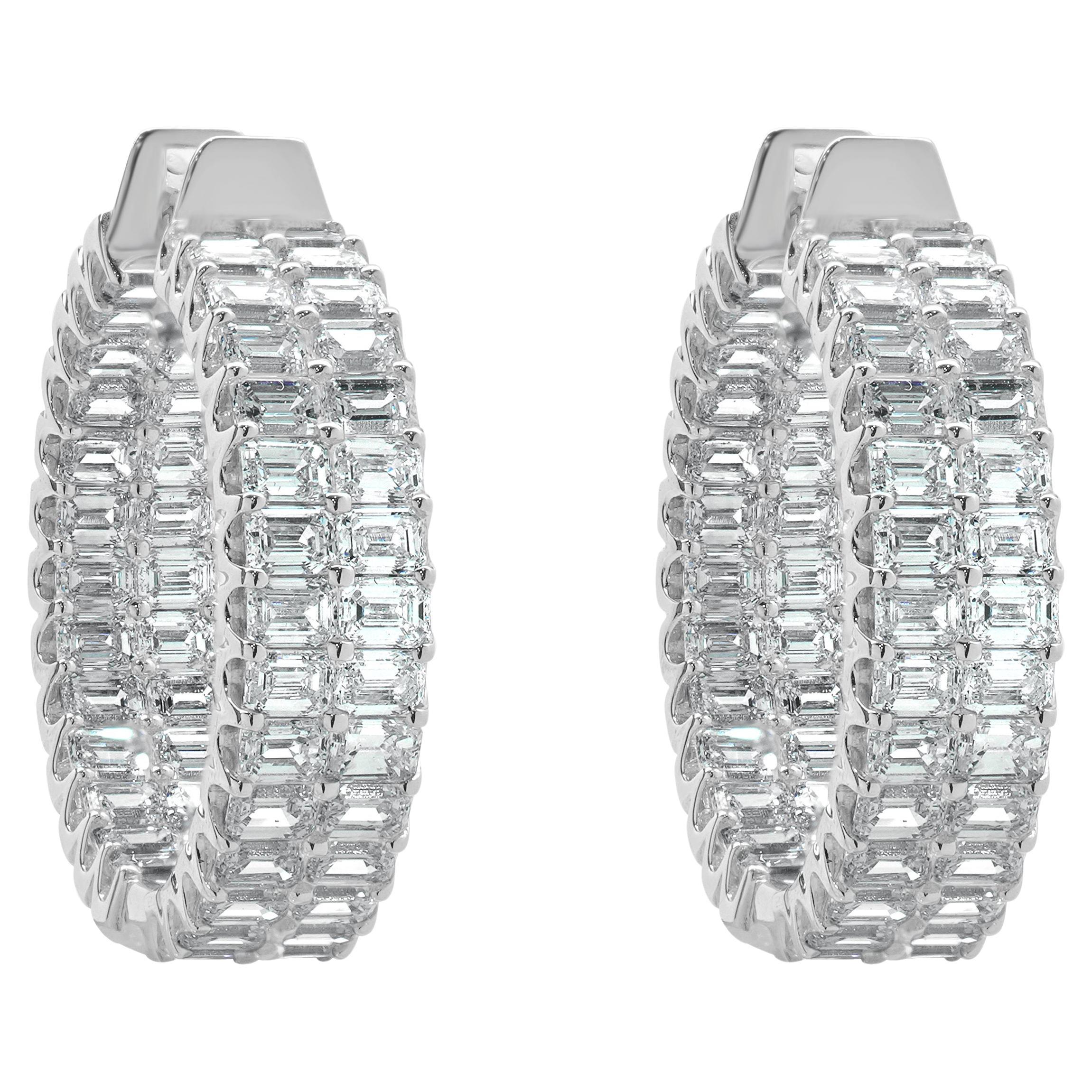 18 Karat White Gold East – West Emerald Cut Diamond Inside Outside Hoop ...