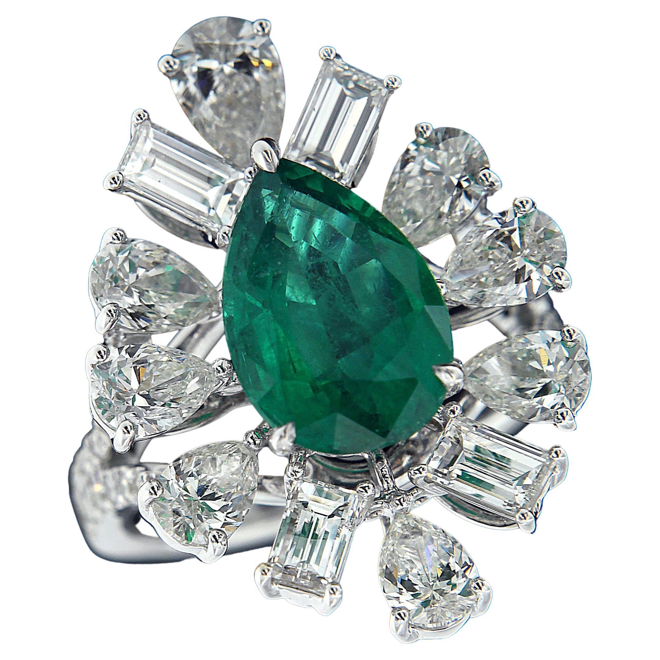 3.74 Carat Emerald and Diamond 18 Karat Gold Cocktail Ring For Sale at ...