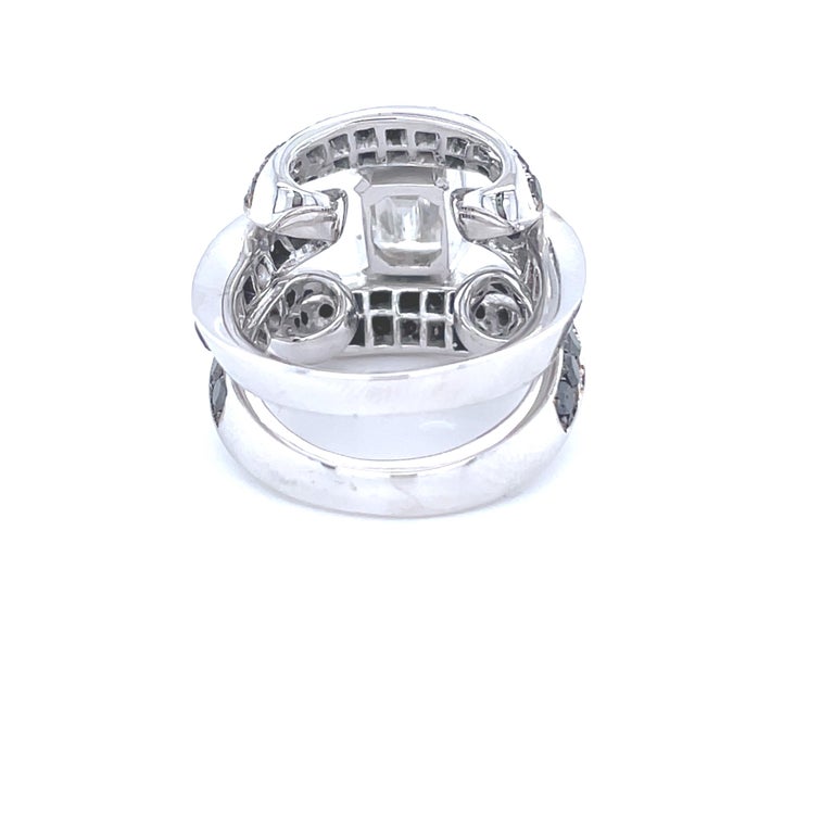 18 Karat White Gold Emerald Cut Bland Diamond Cocktail Ring For Sale at ...