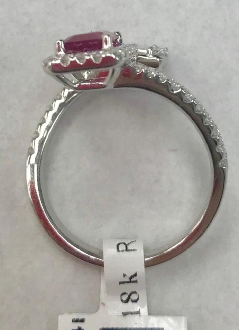 18 Karat White Gold Emerald Cut Natural Heated Ruby and Genuine Diamond ...