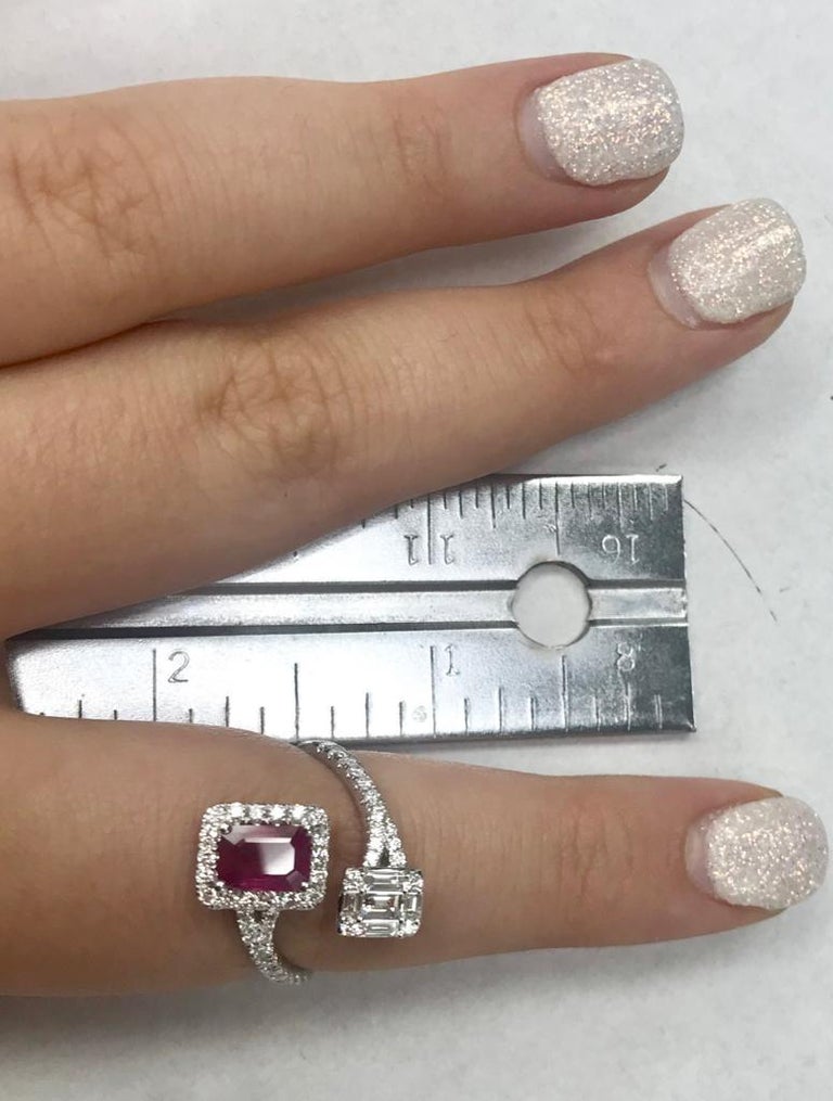 18 Karat White Gold Emerald Cut Natural Heated Ruby and Genuine Diamond ...