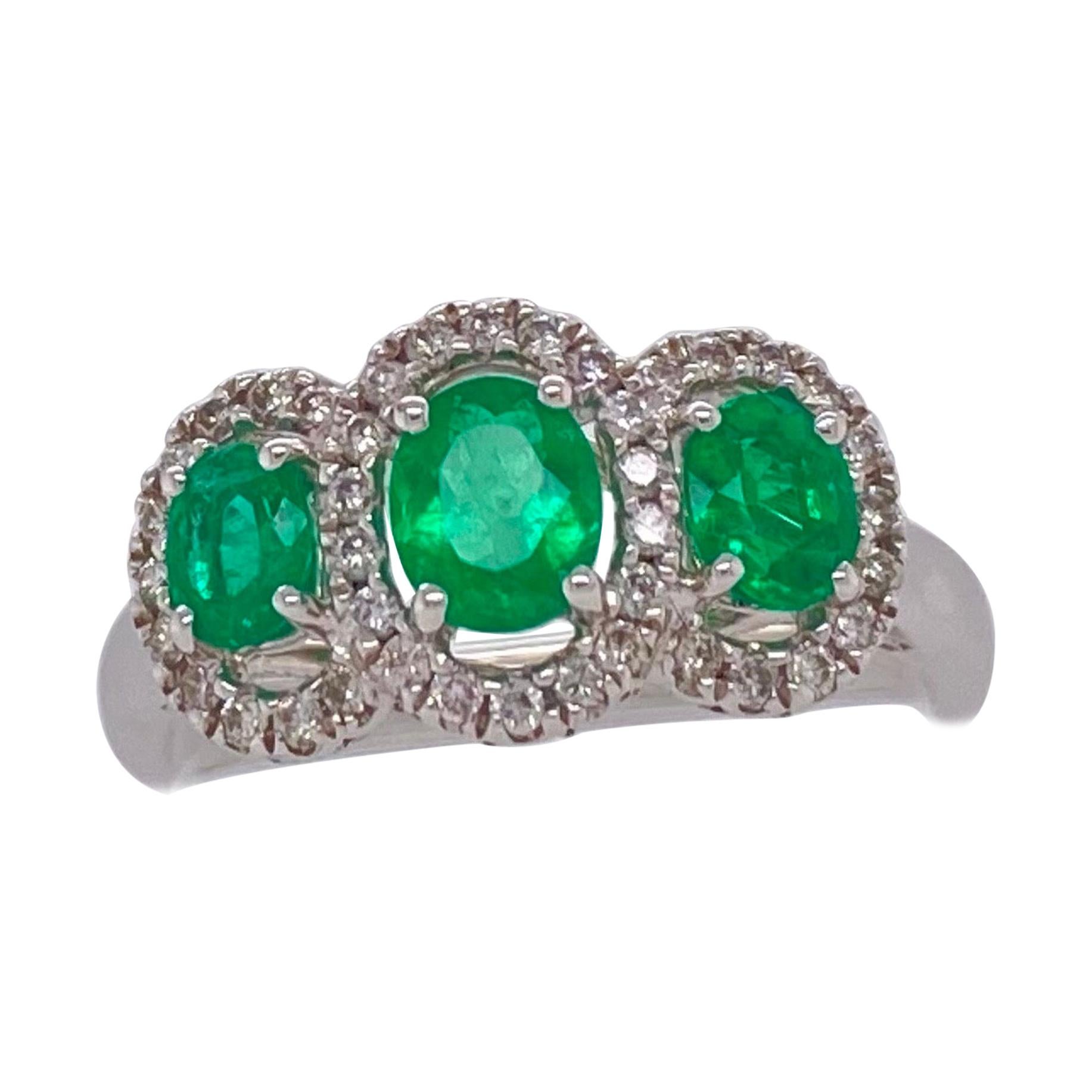 Late Victorian English Triple Cluster Diamond and Emerald Ring For Sale ...