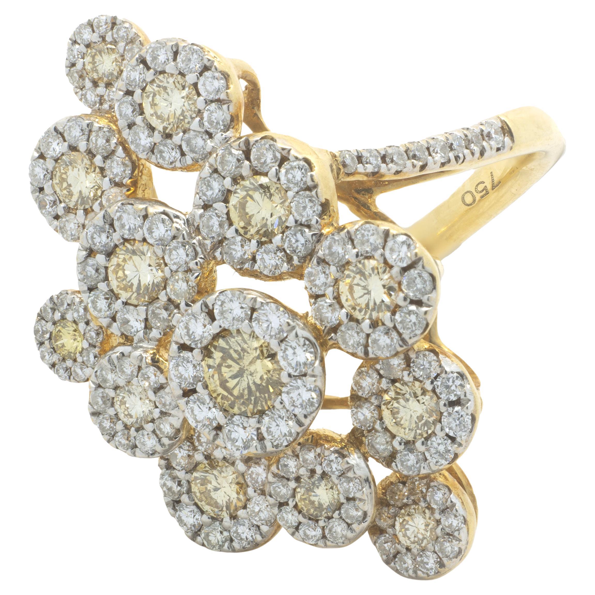 Vintage 18 Karat Yellow and White Gold Waterfall Diamond Ring at 1stDibs