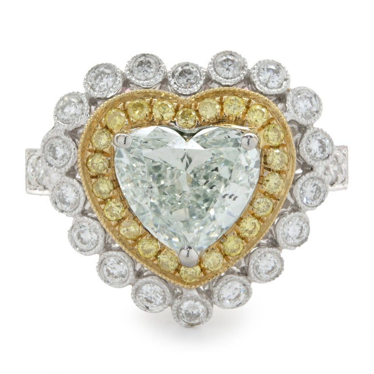 18 Karat White Gold Fancy Yellow Green Heart Diamond Ring For Sale at ...
