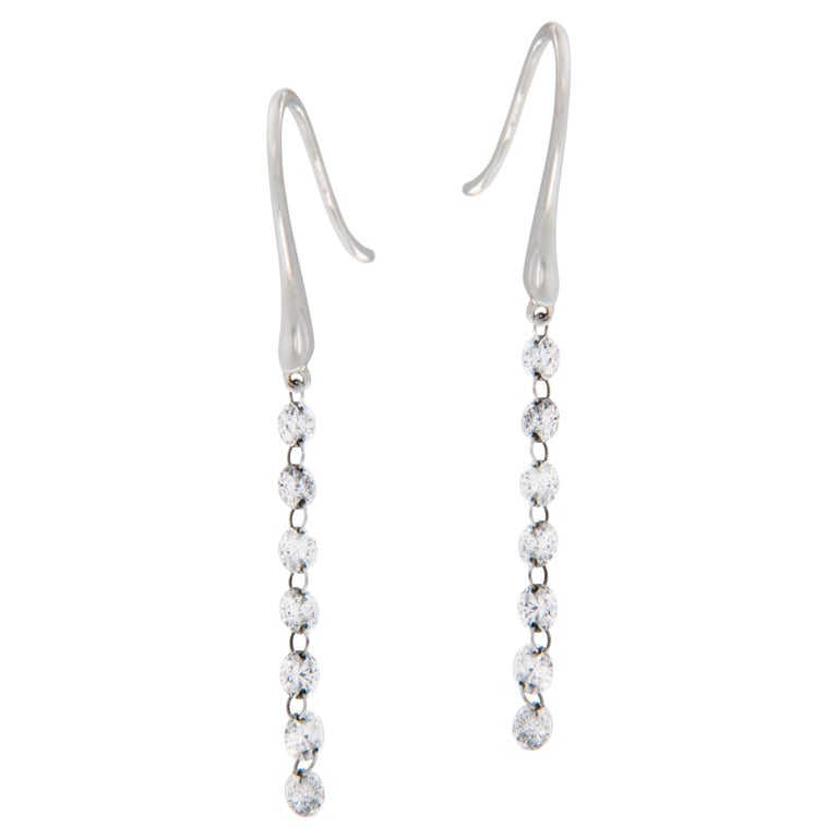 18 Karat White Gold Floating Diamond Dangle Earrings For Sale at 1stDibs
