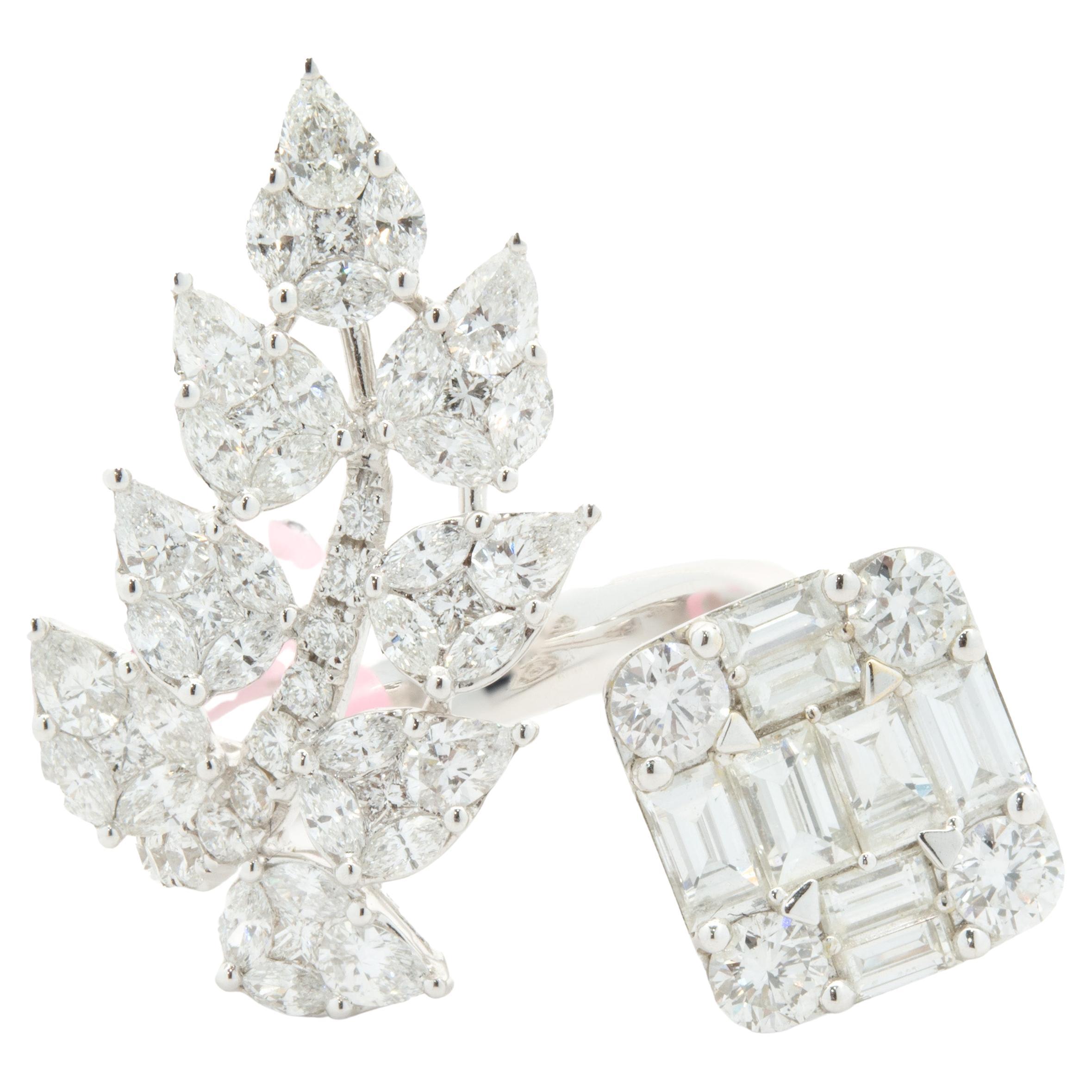 18 Karat White Gold Mosaic Set Diamond Floral Tri-Pass Ring For Sale at ...