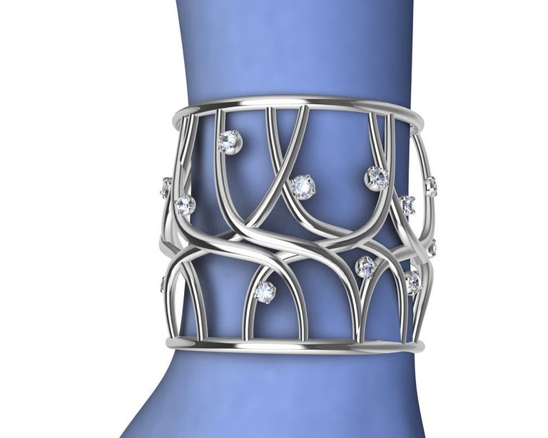 18 Karat White Gold GIA Diamond Cuff Bracelet For Sale at 1stDibs