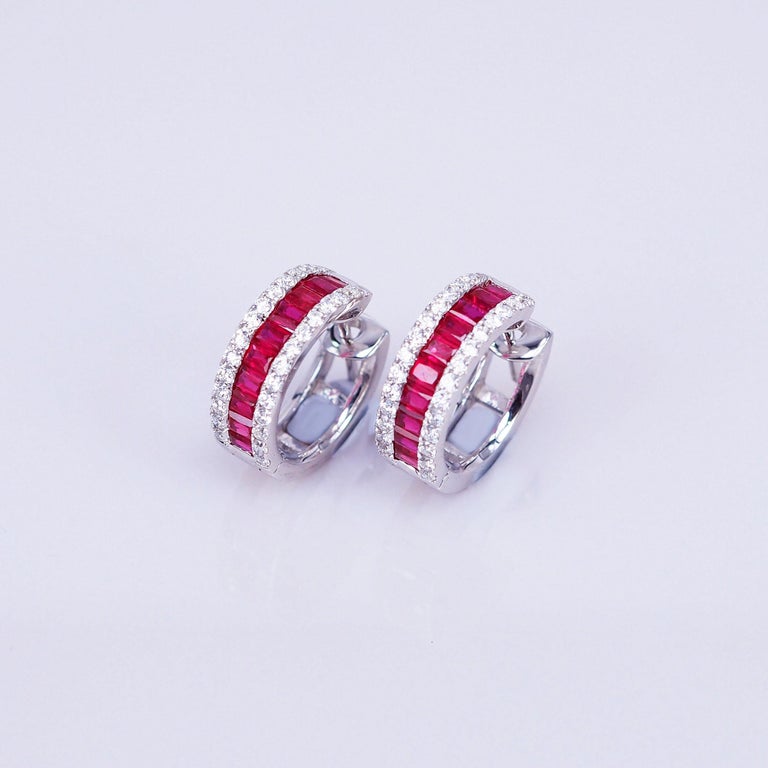 18 Karat White Gold Invisible Ruby Hoop Earrings For Sale at 1stDibs