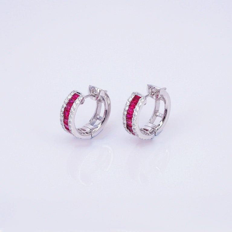18 Karat White Gold Invisible Ruby Hoop Earrings For Sale at 1stDibs