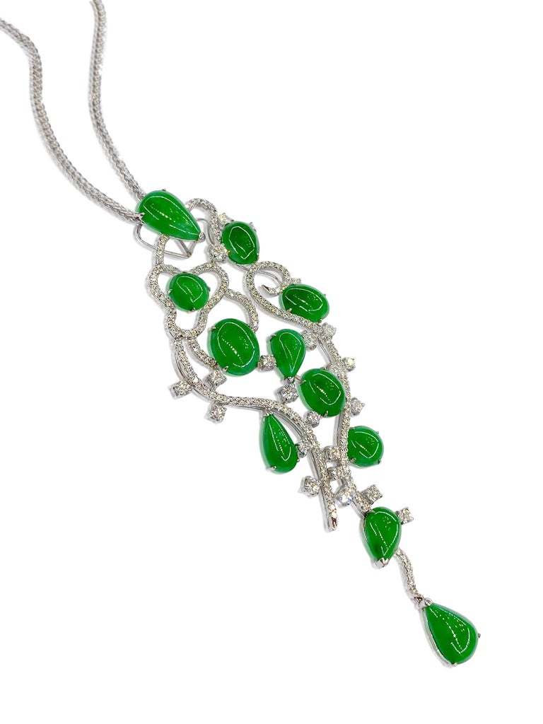 18 Karat White Gold Jadeite and Diamond Pendant with Necklace For Sale ...