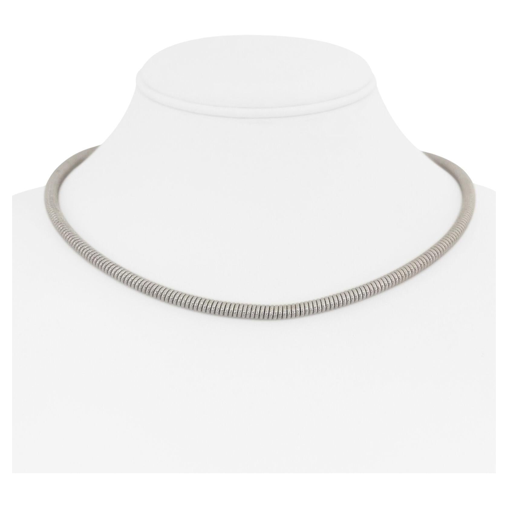 18 Karat White Gold Ladies Textured Flex Coil Necklace Italy For Sale ...