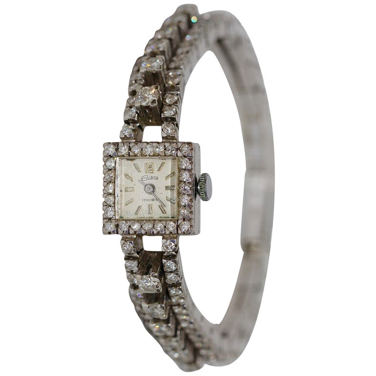 18 Karat White Gold Ladies Watch Set with Countless Diamonds For Sale ...
