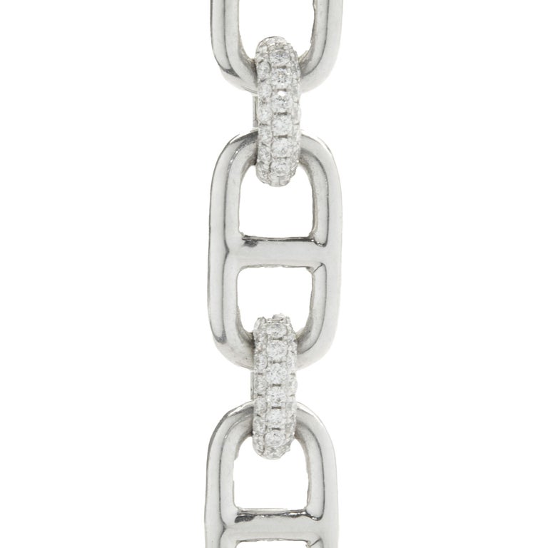 18 Karat White Gold Mariner Link Bracelet with Pave Diamond Center Bars ...
