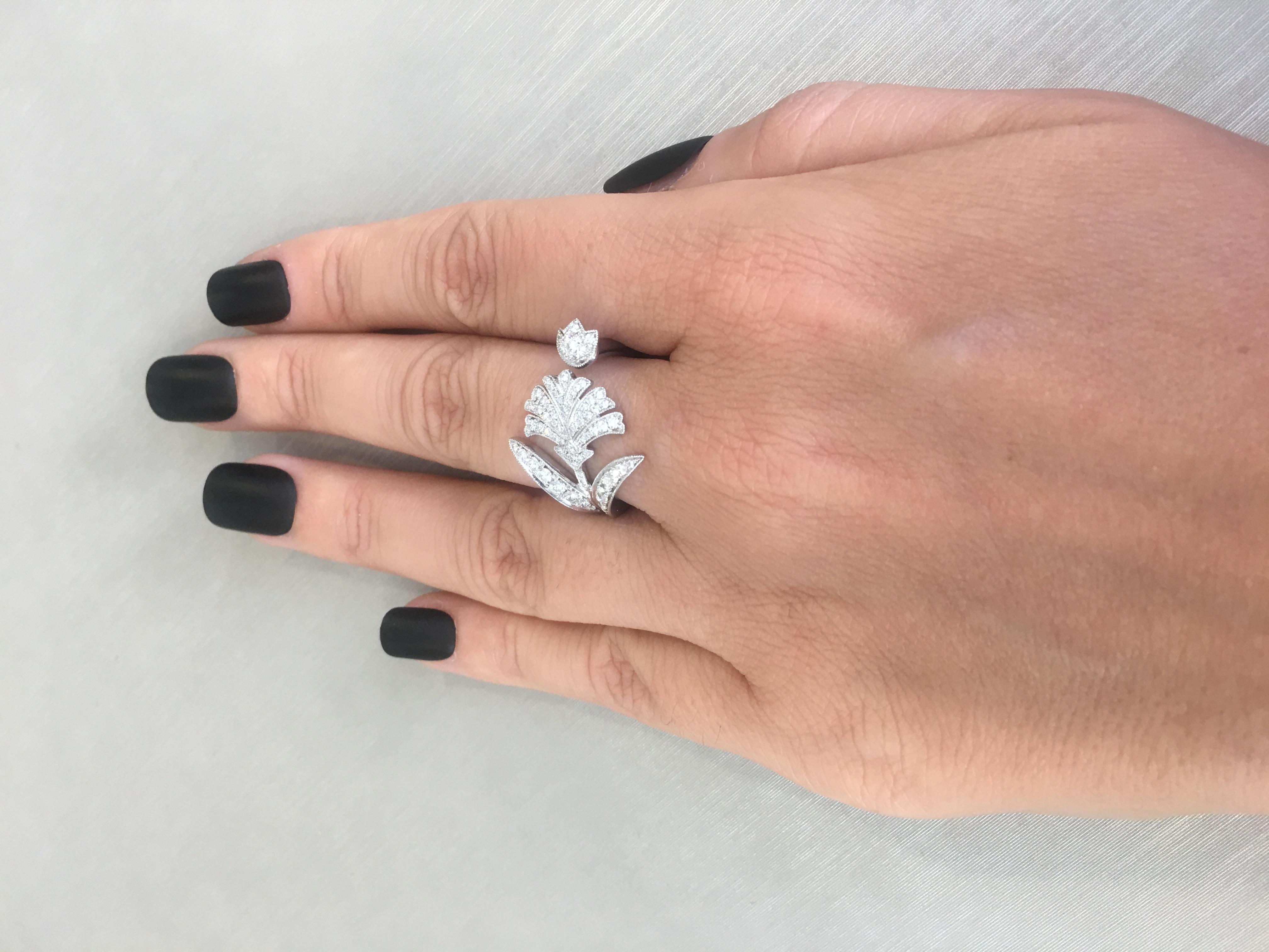 18 Karat White Gold Monan Carnation Ring Set with 0.92 Carat of ...