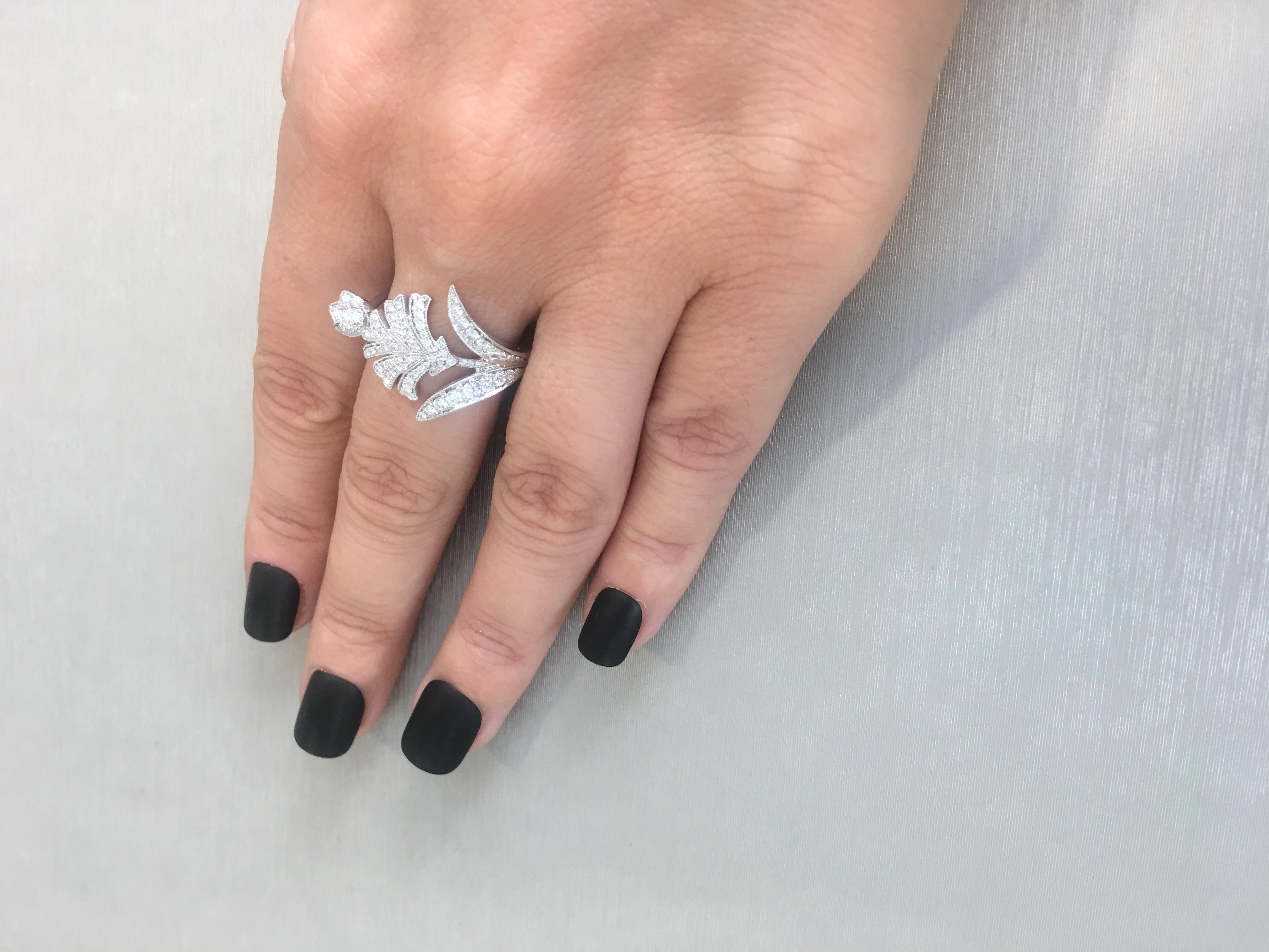 18 Karat White Gold Monan Carnation Ring Set with 0.92 Carat of ...