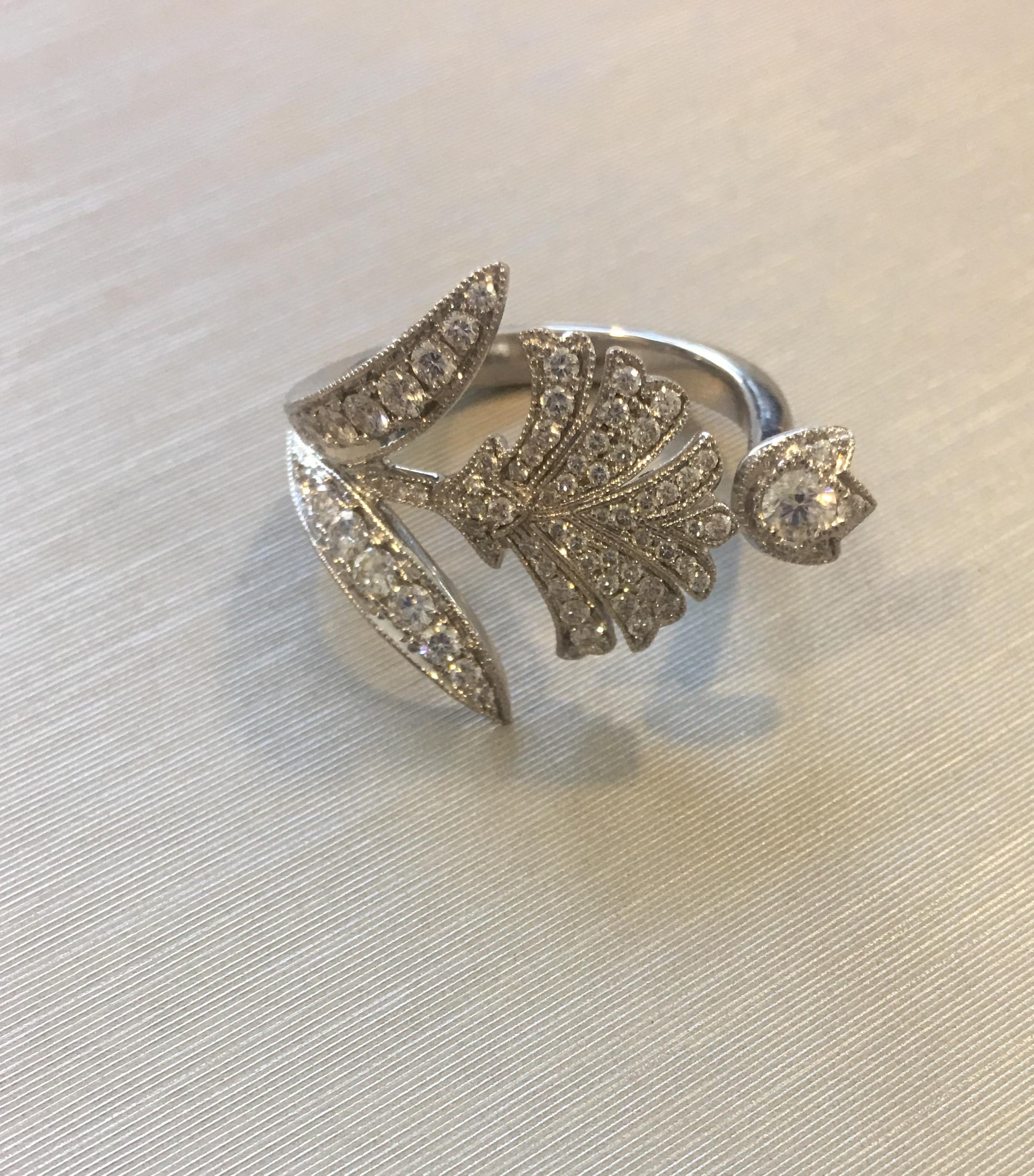 18 Karat White Gold Monan Carnation Ring Set with 0.92 Carat of ...