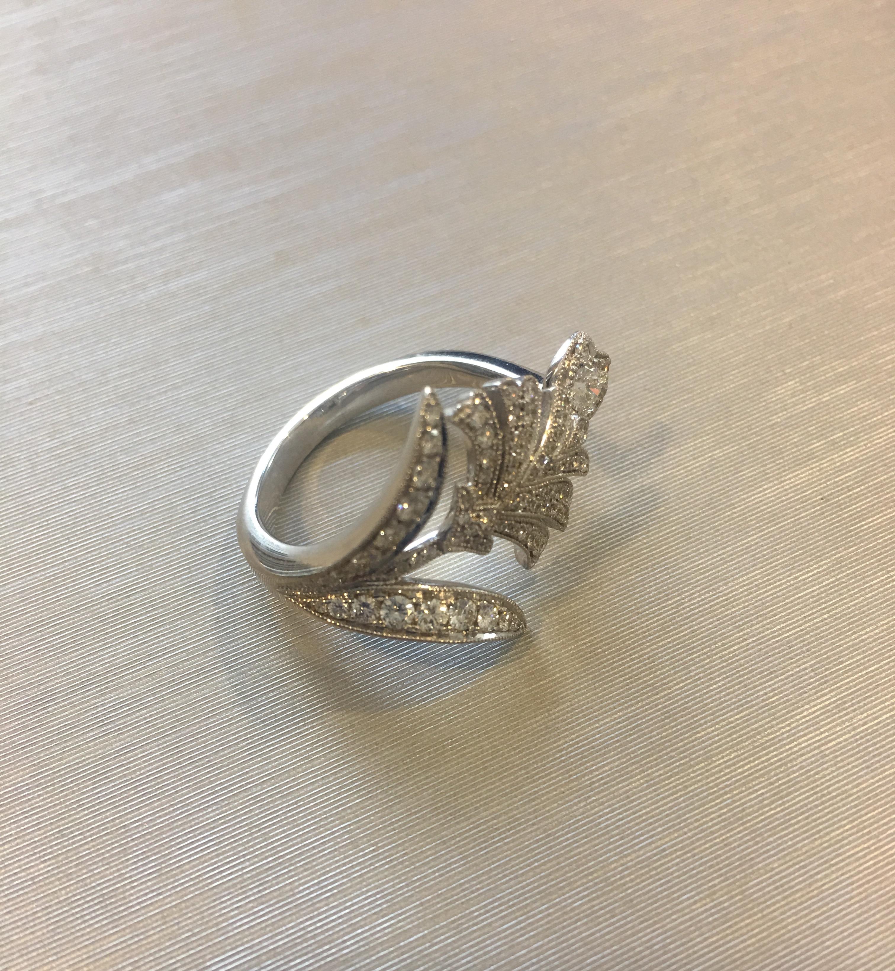 18 Karat White Gold Monan Carnation Ring Set with 0.92 Carat of ...