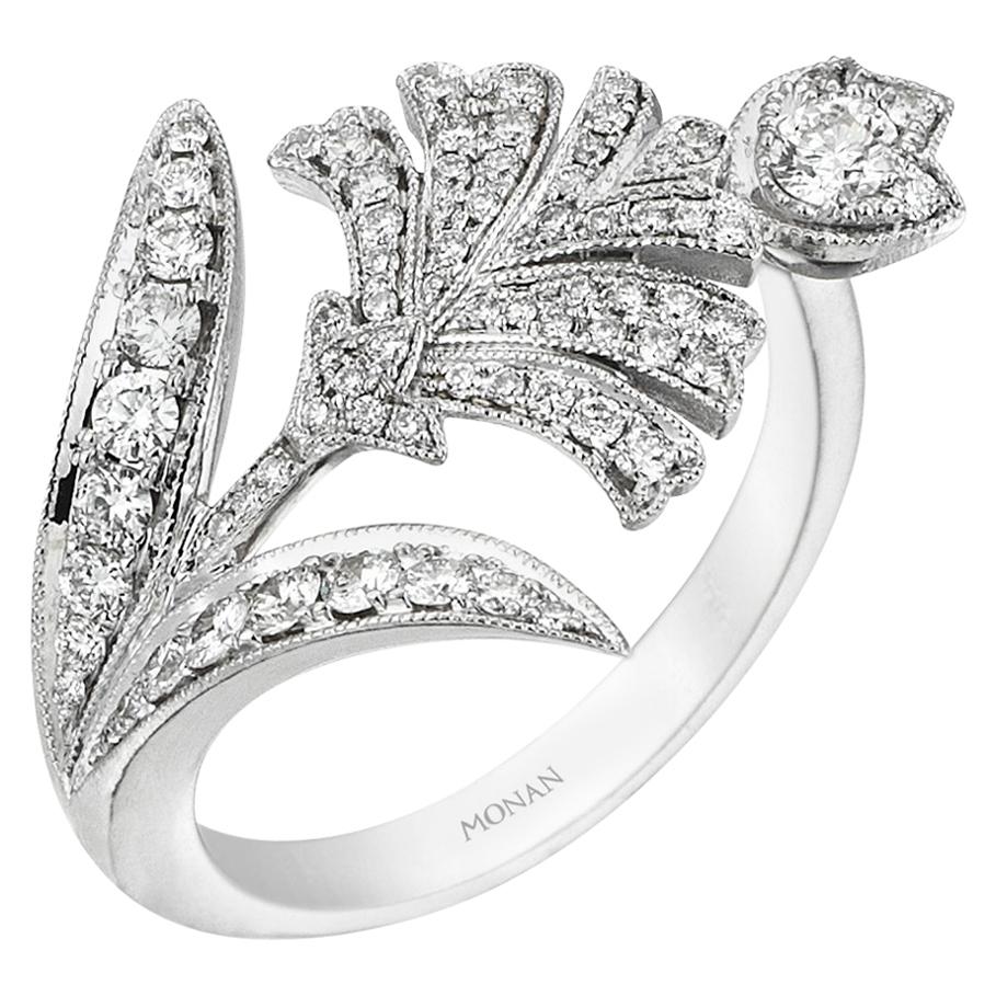 18 Karat White Gold Monan Carnation Ring Set with 0.92 Carat of ...