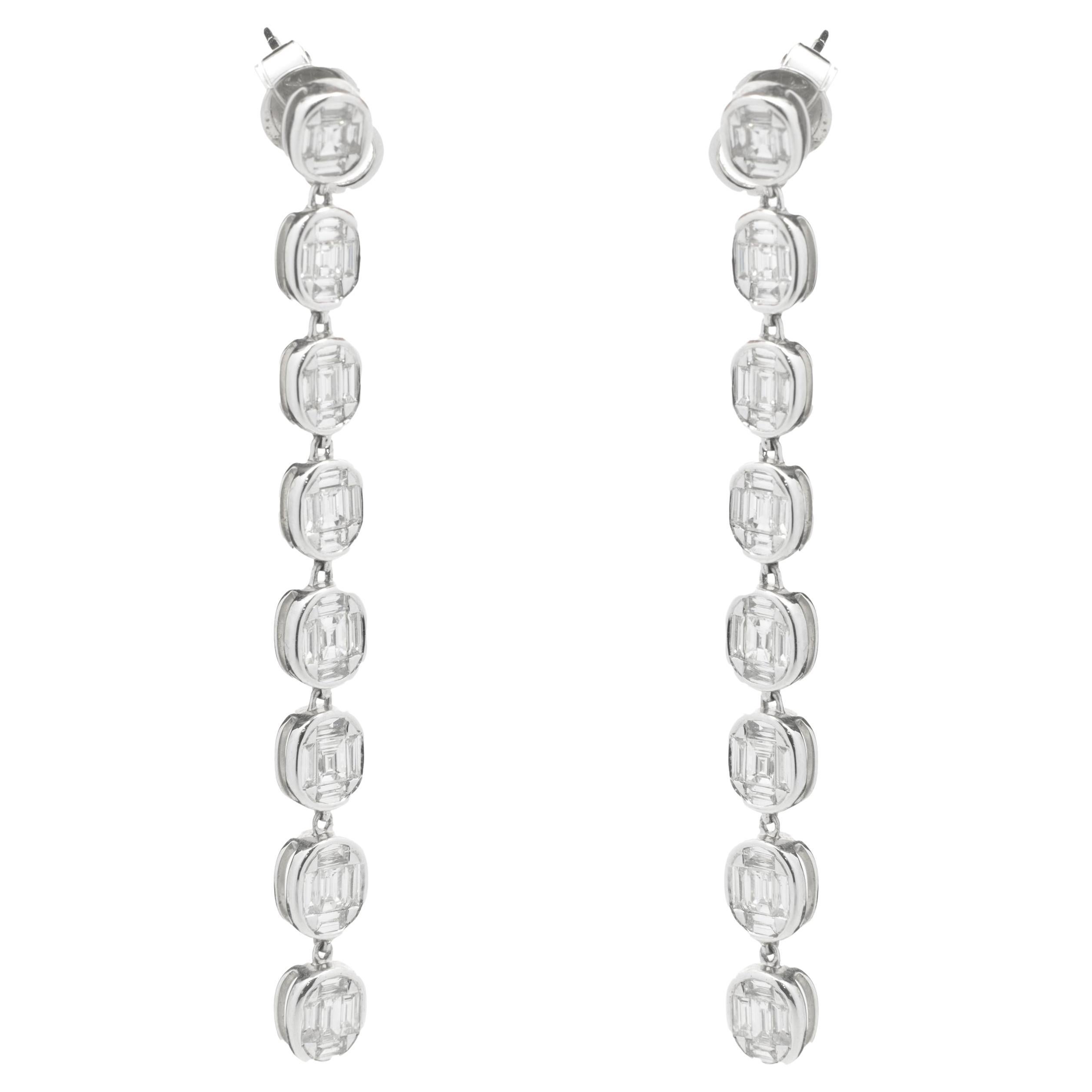 18k White Gold Diamond Loop Earrings For Sale at 1stDibs
