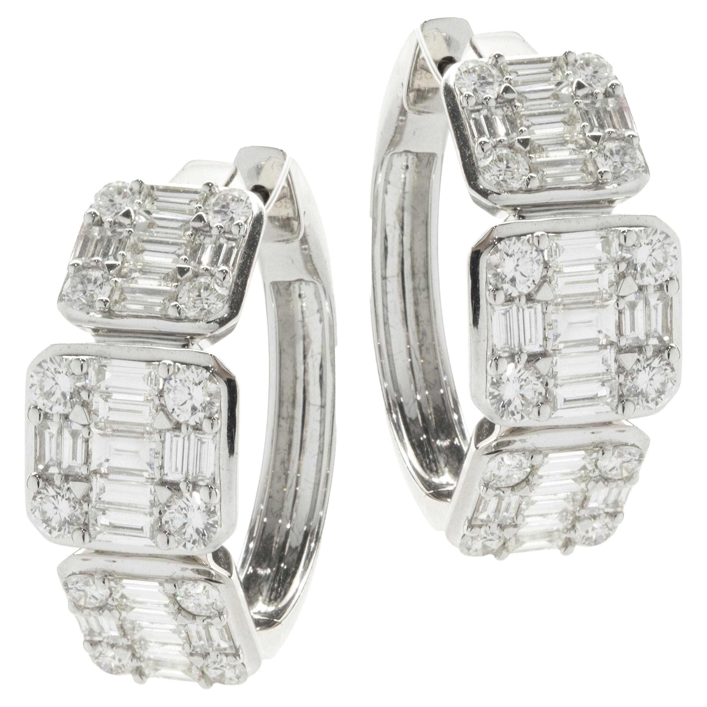 Diamond Hoop Earrings Set in 18 Karat White Gold For Sale at 1stDibs