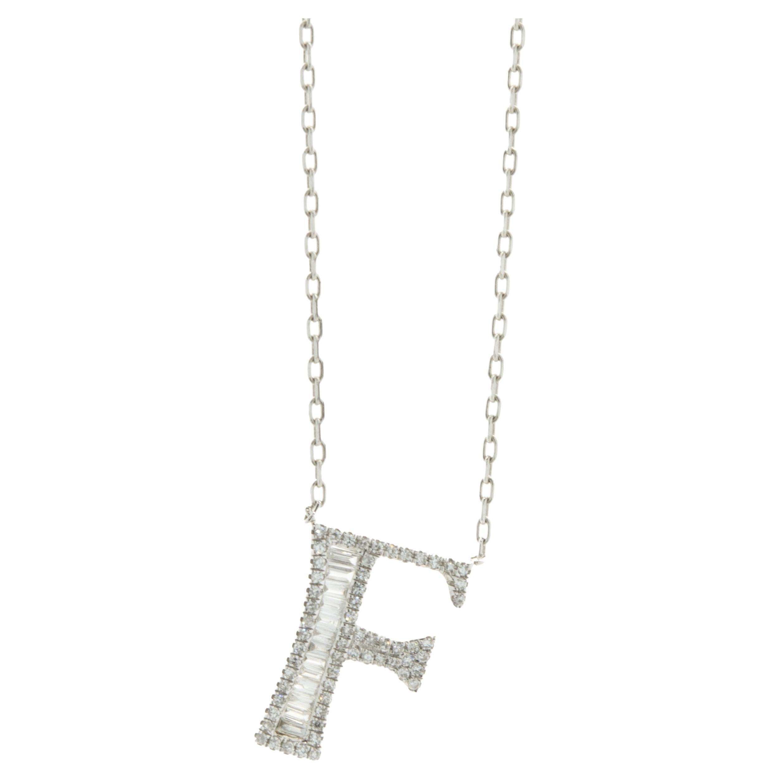 18 Karat White Gold Mosaic Set Diamond Initial F Necklace For Sale at ...