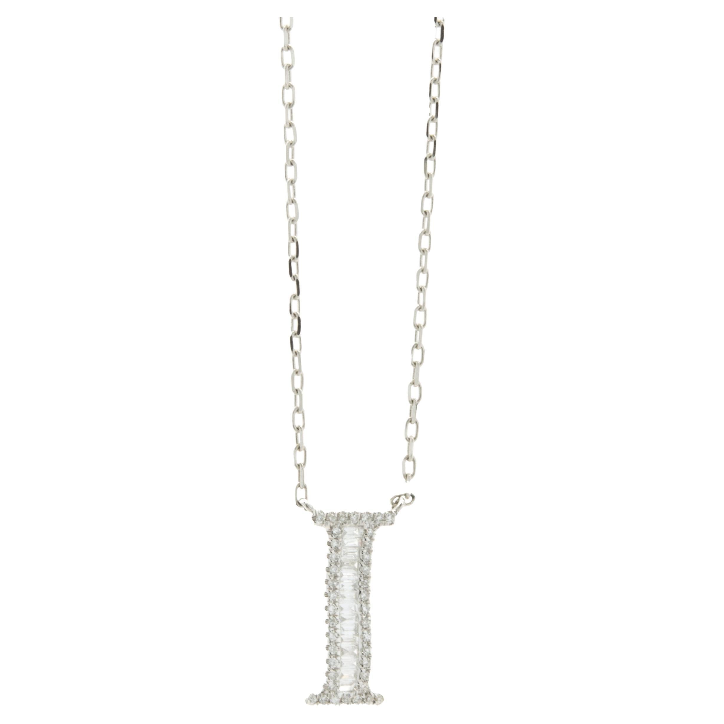 18 Karat White Gold Mosaic Set Diamond Initial A Necklace For Sale at ...