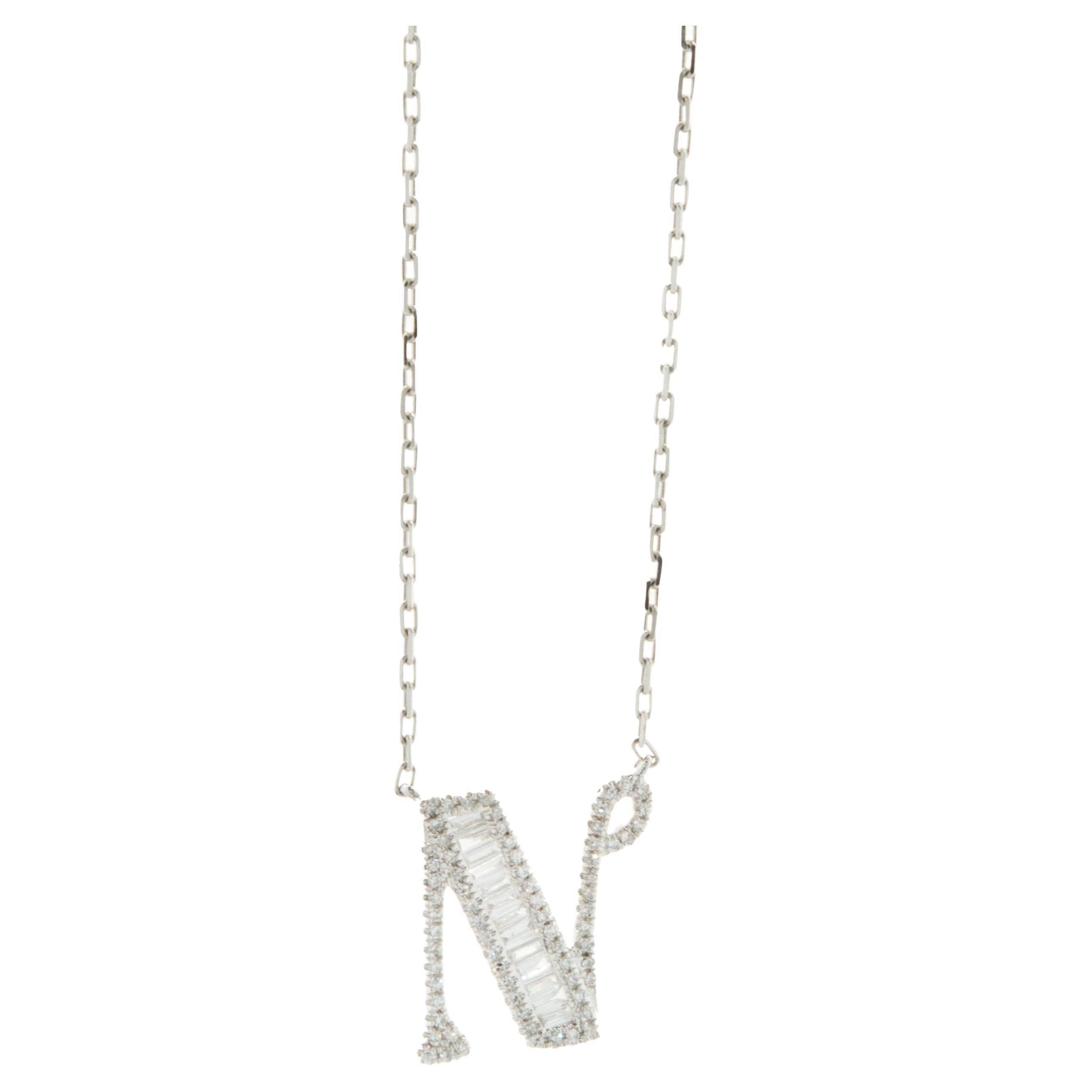 18 Karat White Gold Mosaic Set Diamond Initial U Necklace For Sale at ...