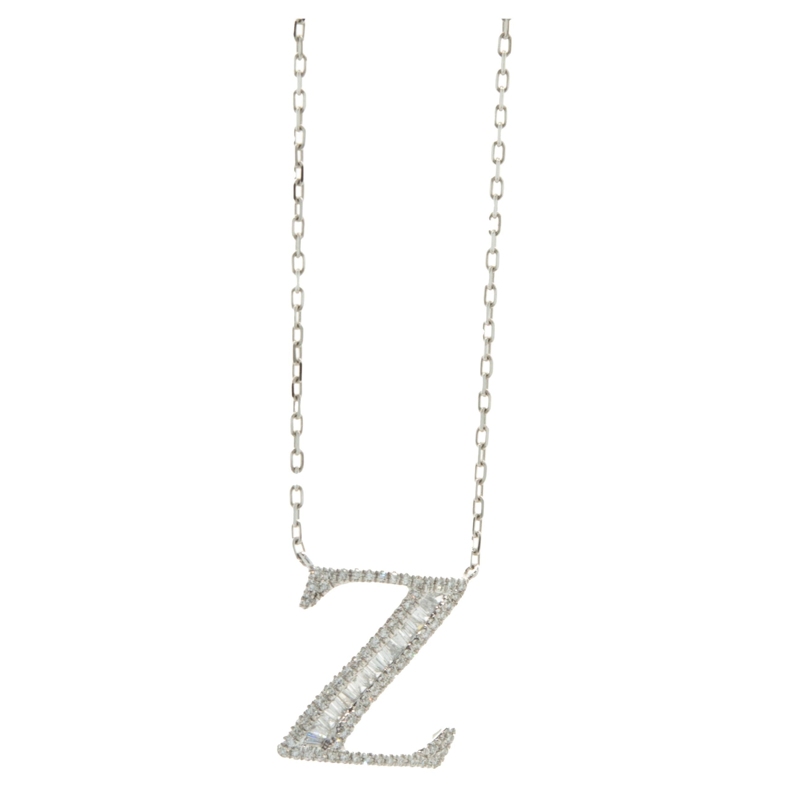 18 Karat White Gold Mosaic Set Diamond Initial Z Necklace For Sale at ...