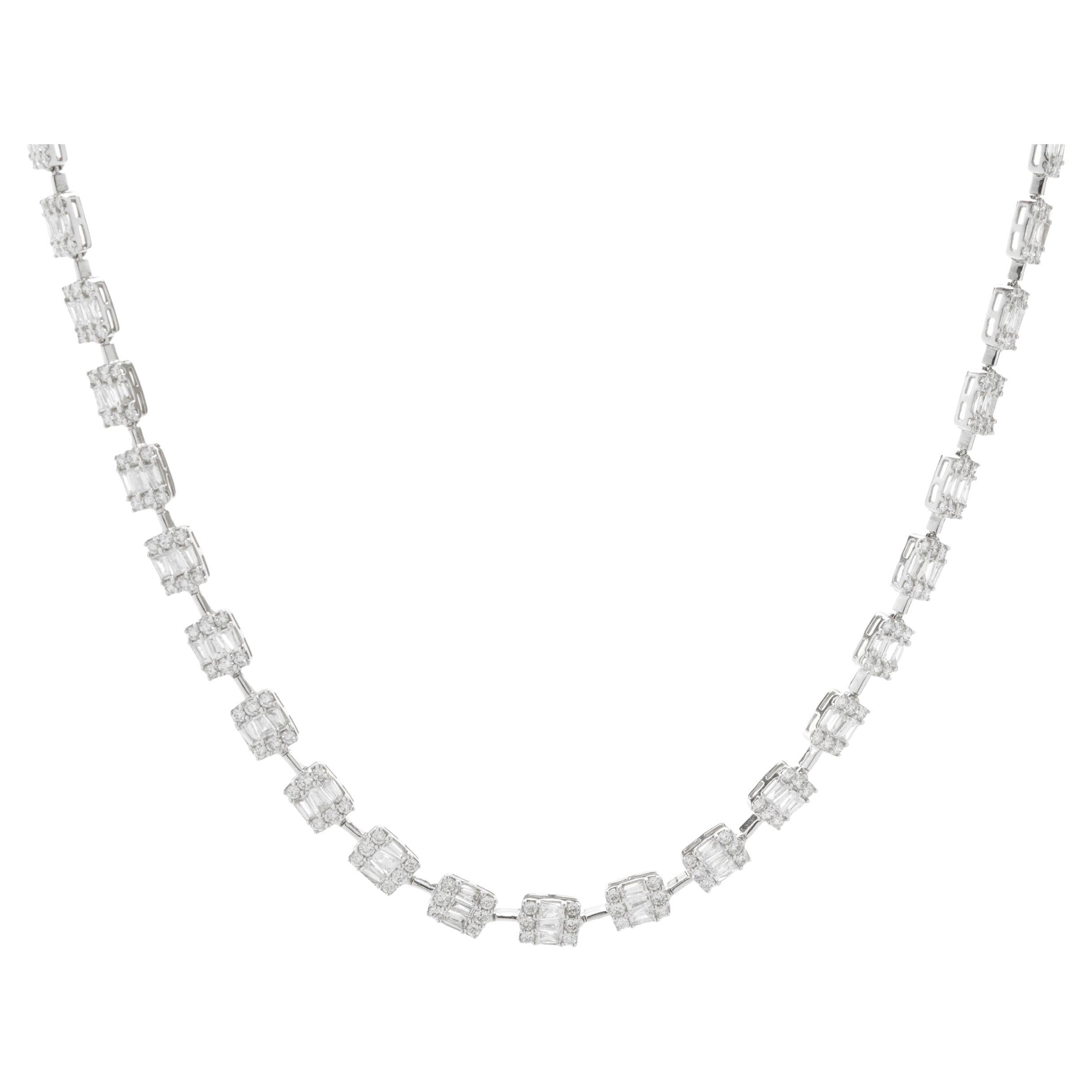 18 Karat White Gold Mosaic Set Diamond Link Opera Length Necklace For ...