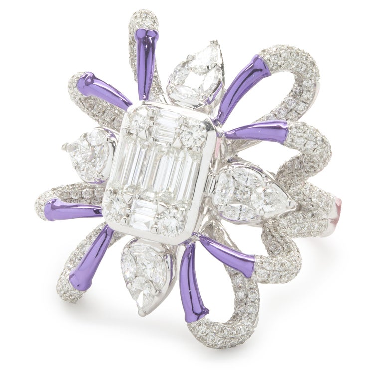 18 Karat White Gold Mosaic Set Diamond Purple Fusion Ring For Sale at ...