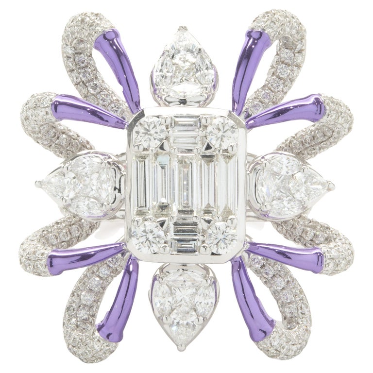 18 Karat White Gold Mosaic Set Diamond Purple Fusion Ring For Sale at ...