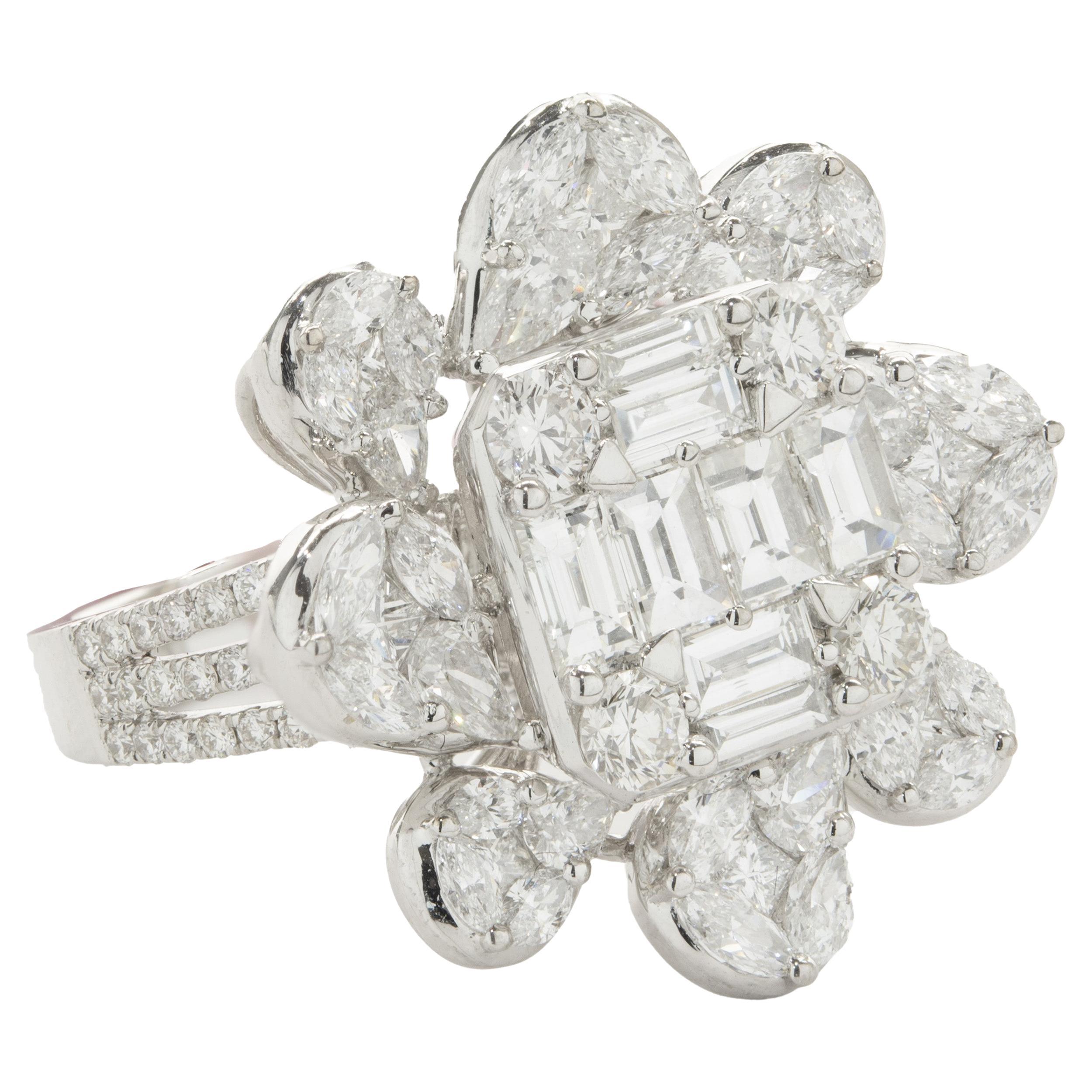 18 Karat White Gold Rectangular Mosaic Set Diamond Ring For Sale at 1stDibs