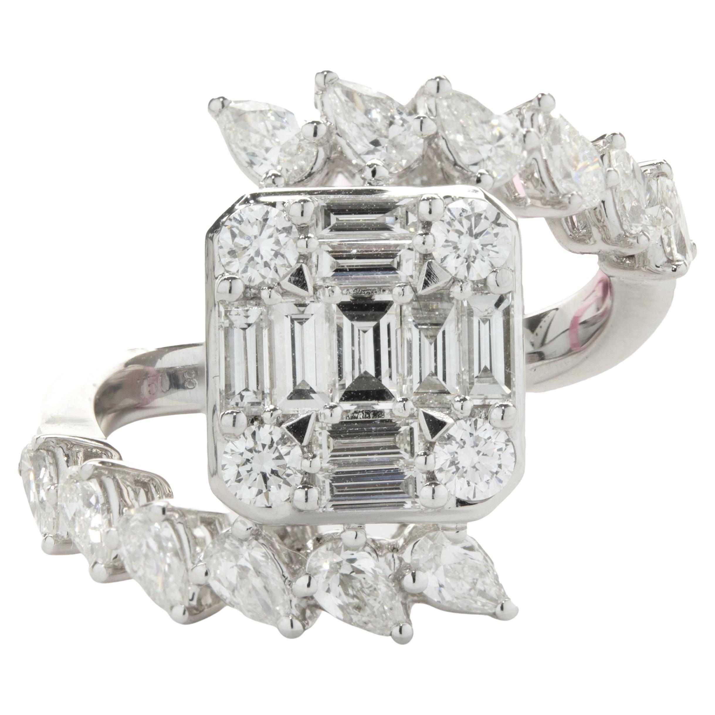 18 Karat White Gold Mosaic Set Geometric Diamond Tripple Stack Ring For ...