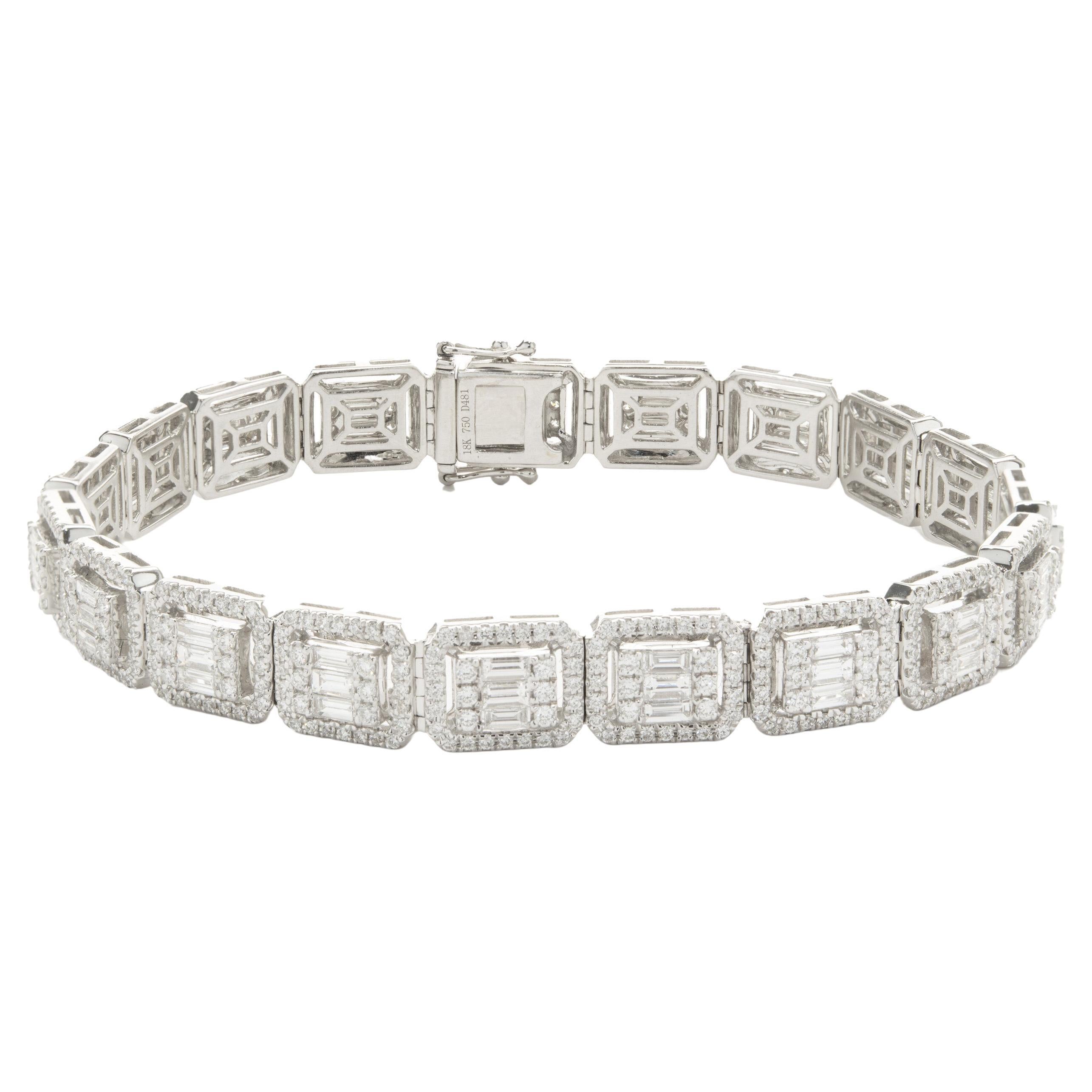 18 Karat White Gold Mosaic Set Diamond Inline Bracelet For Sale at 1stDibs