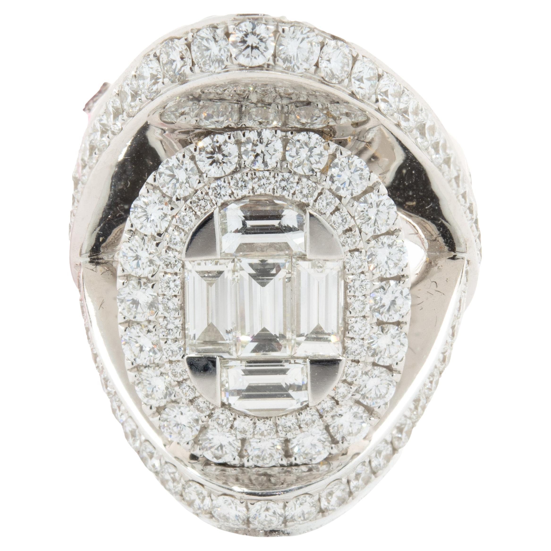 18 Karat White Gold Mosaic Set Diamond Floral Tri-Pass Ring For Sale at ...