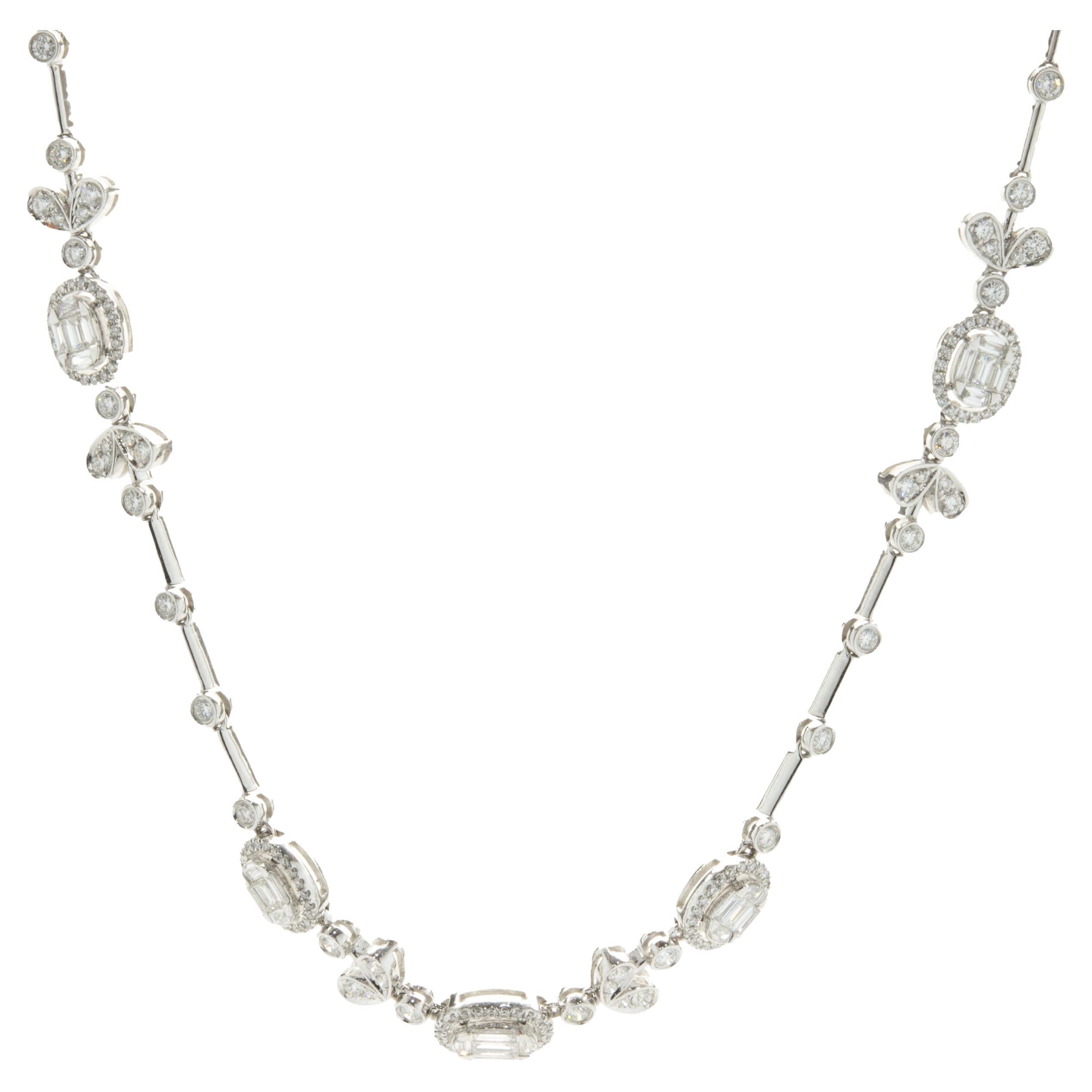 18 Karat White Gold Mosaic Set Floral Diamond Opera Length Necklace For ...